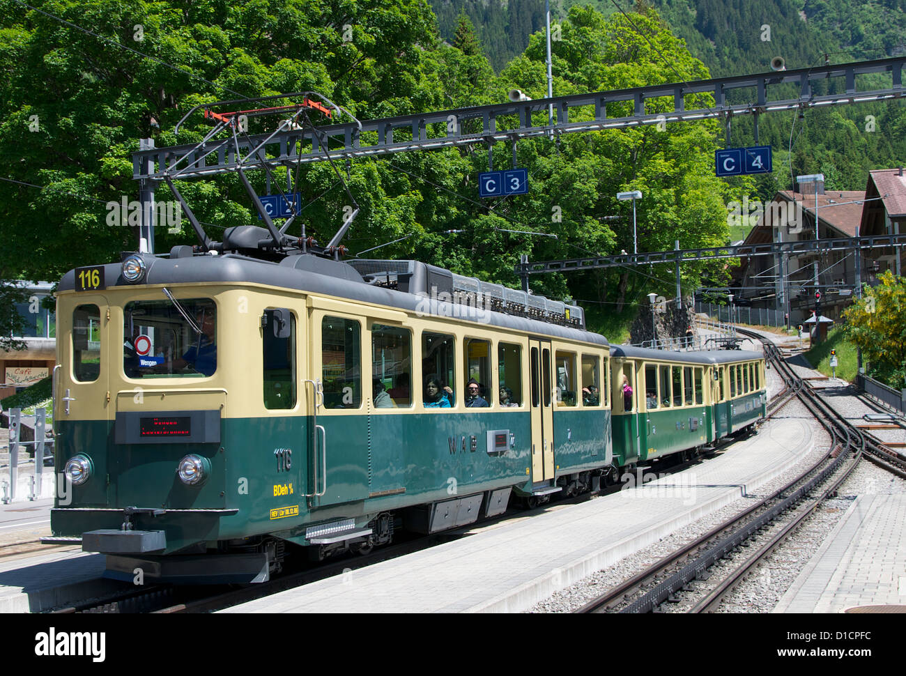 Train Wengen Station Switzerland Stock Photo - Alamy