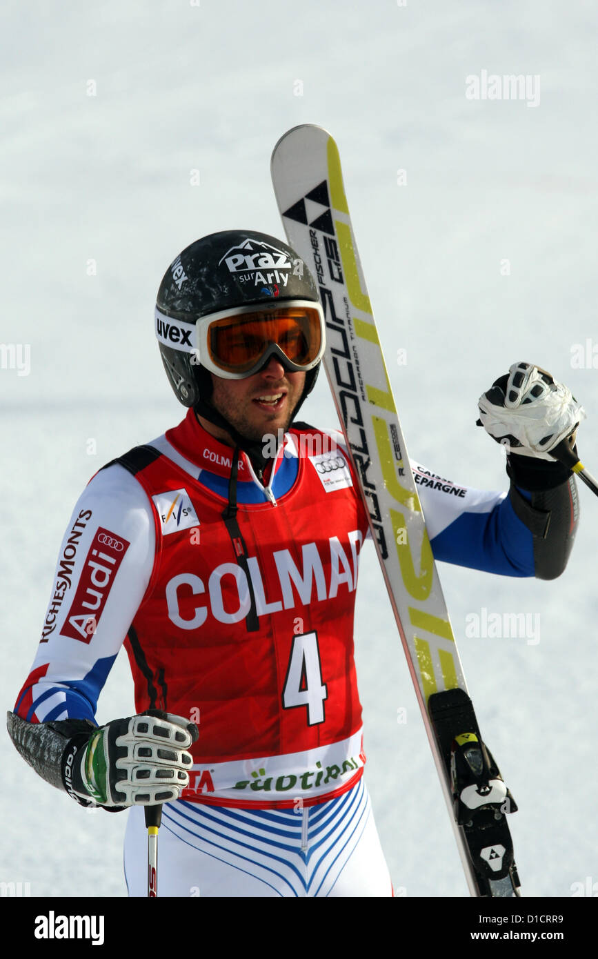 16.12.2012. Alta Badia, Italy. Thomas Fanara (FRA) at the finish of the ...