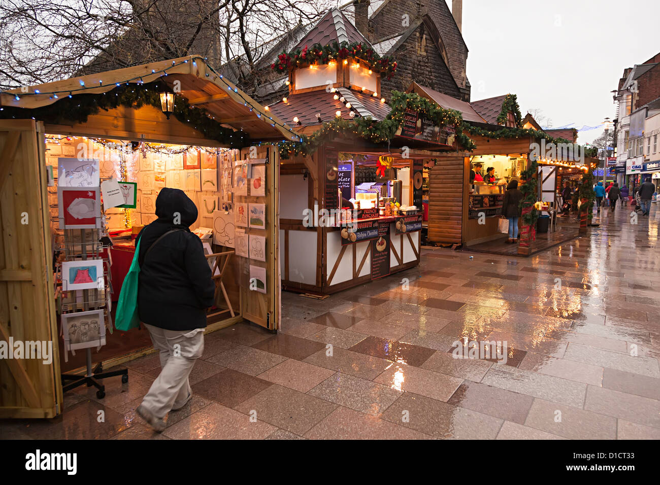 Christmas craft stalls in street, Cardiff, Wales, UK Stock Photo - Alamy