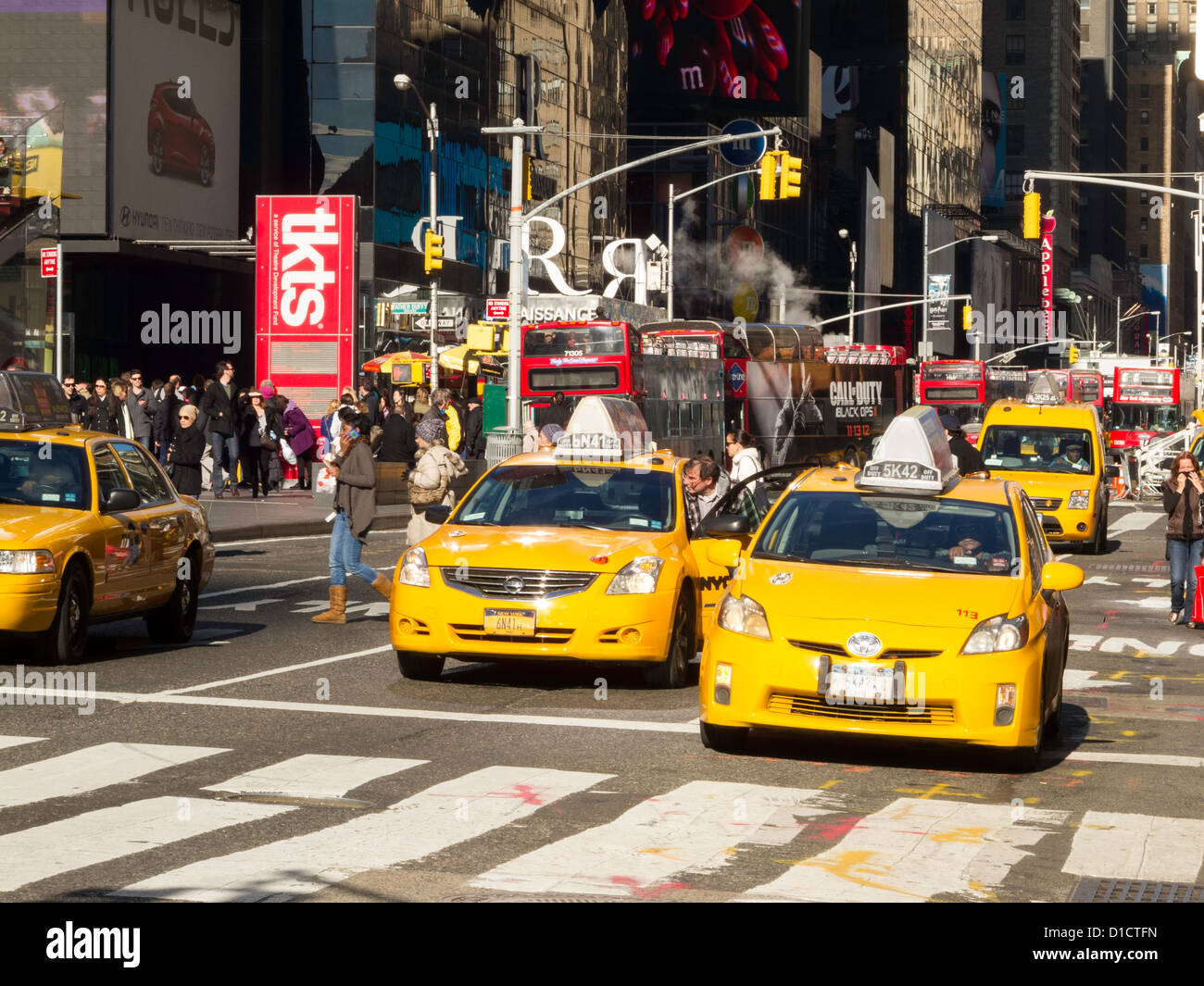 Taxis and Traffic, Times Square, NYC Stock Photo - Alamy