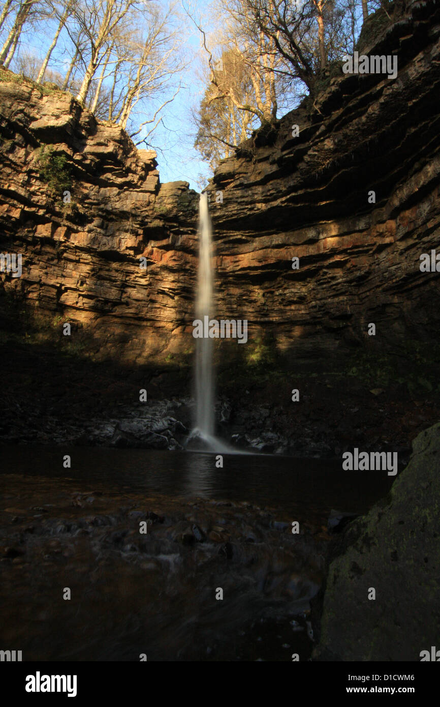 Hardraw Force waterfall, Hawes, North Yorkshire, with ice on the rocks ...