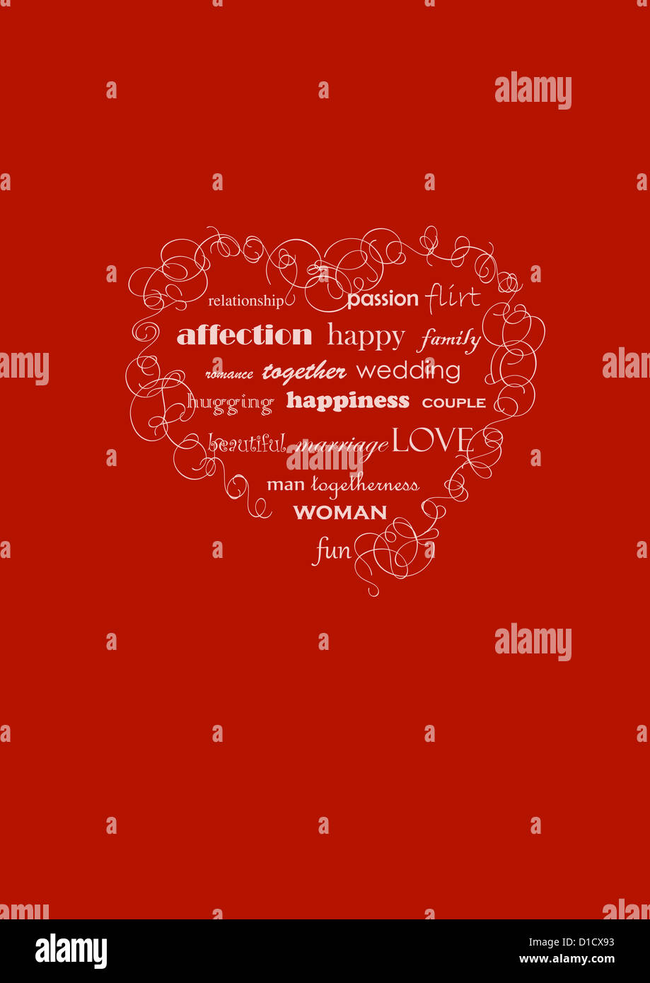 The heart made of words on the red background Stock Photo - Alamy
