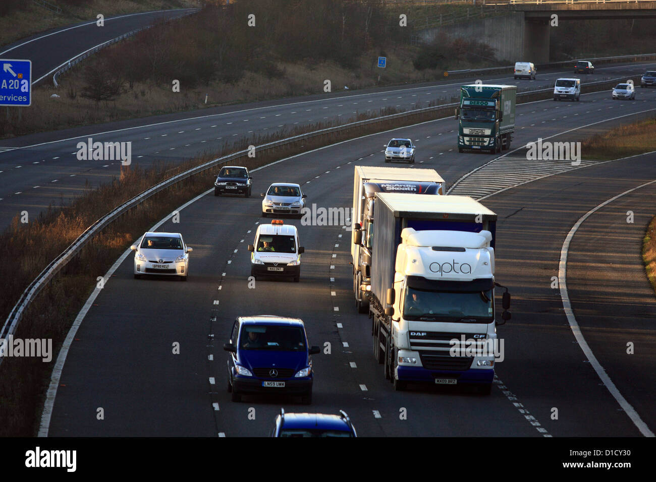 Traffic traveling along the M20 motorway in Kent, England Stock Photo ...