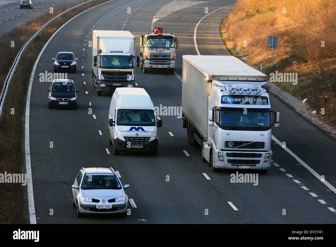 Traffic traveling along the M20 motorway in Kent, England Stock Photo ...