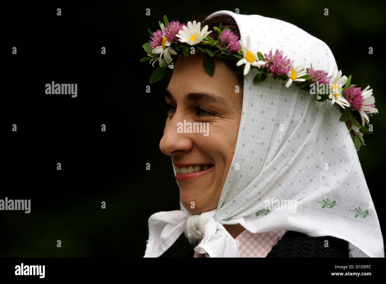 Woman with a wreath of flowers Czech Republic Stock Photo - Alamy