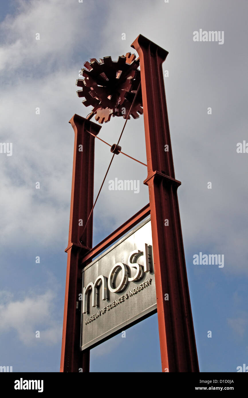 Name sign outside the Museum of Science and Industry, Castlefield, city ...
