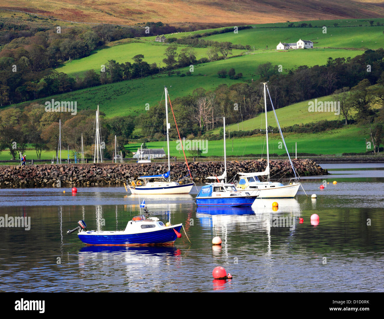 Moored sail boats at Kames Bay, Port Bannatyne, Isle Of Bute, Bute and ...