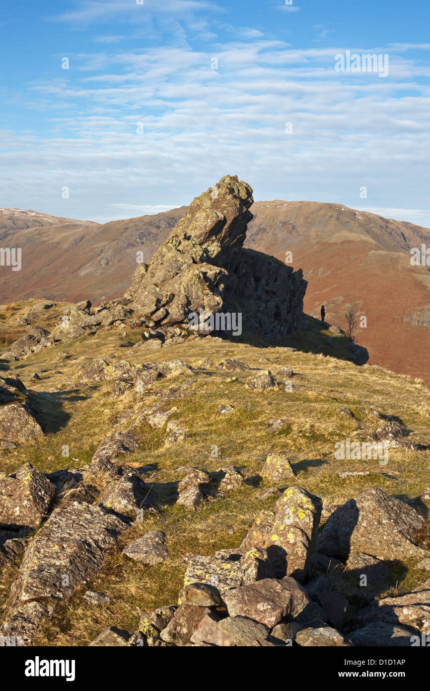 Rock formation known as the Howitzer on Helm Crag, Lake District ...