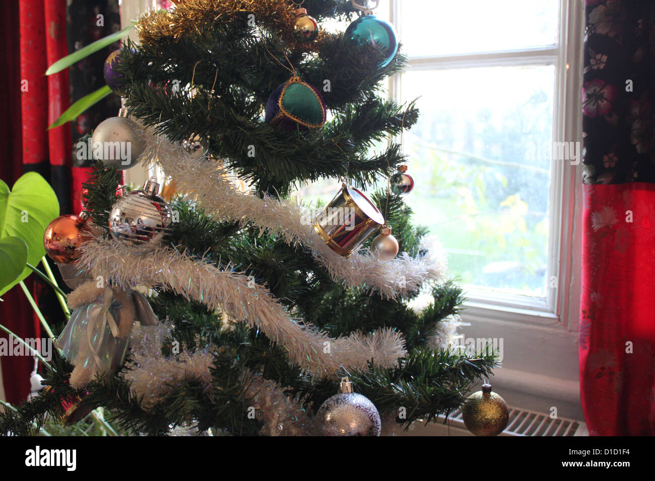 A Christmas tree by a window Stock Photo - Alamy