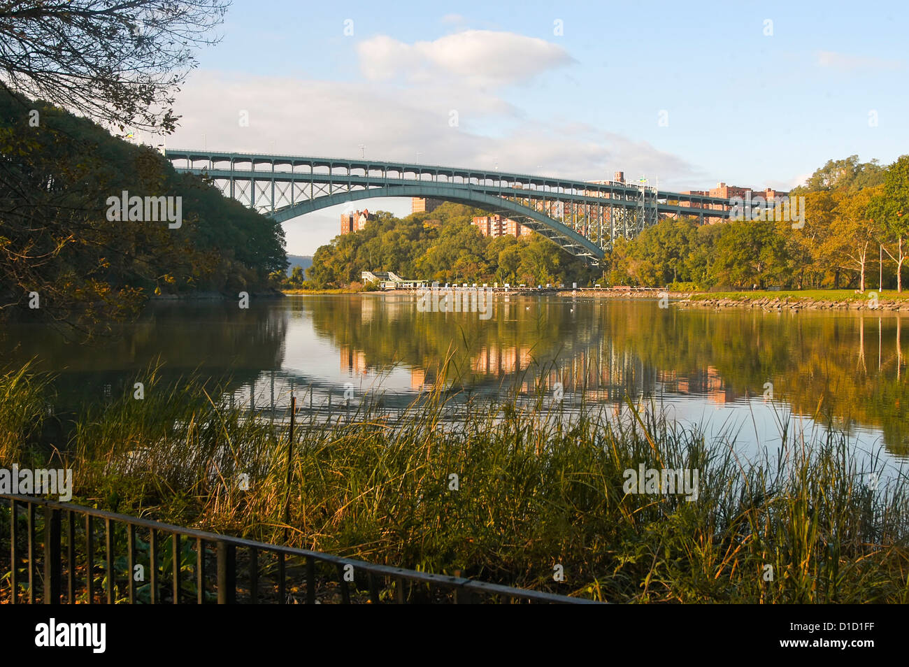 Henry Hudson Bridge in Inwood Hills Park spans the Harlem Shipping ...