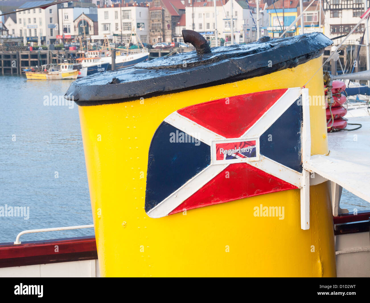 Funnel of Pleasure Steamer "Regal Lady" moored in Scarborough harbour ...