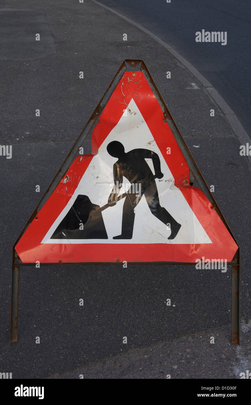 British traffic signs. The familiar “Road works ahead” warning sign. A ...
