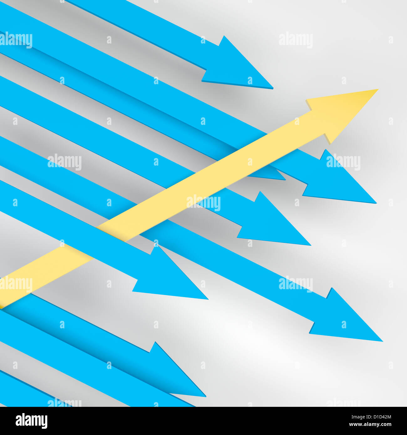 3d render illustration of a yellow arrow showing different trajectory ...