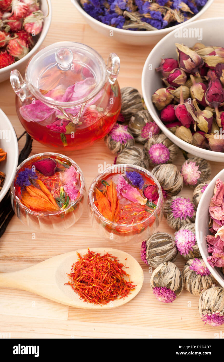 Herbal natural floral tea infusion with dry flowers ingredients Stock ...