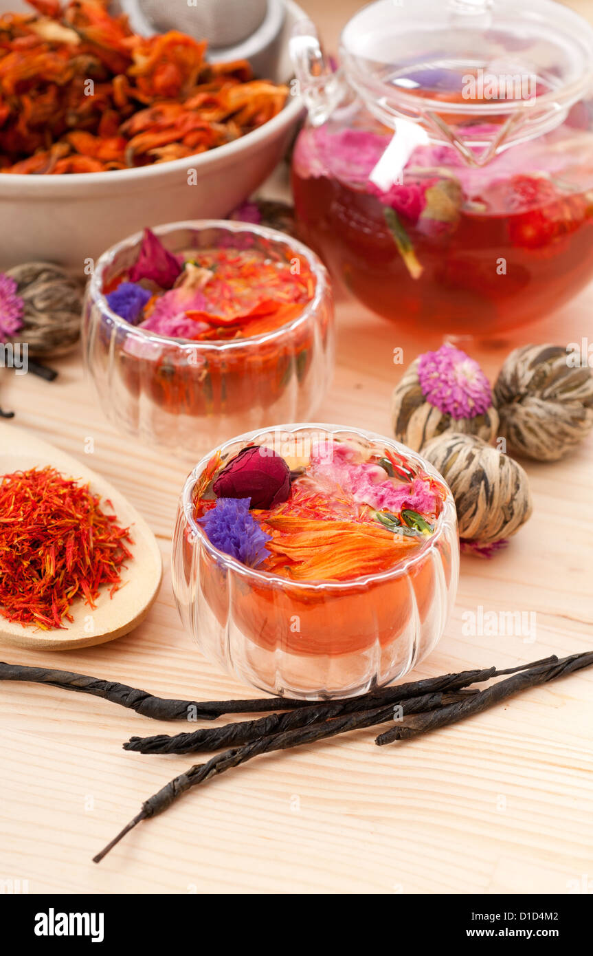 Herbal natural floral tea infusion with dry flowers ingredients Stock ...