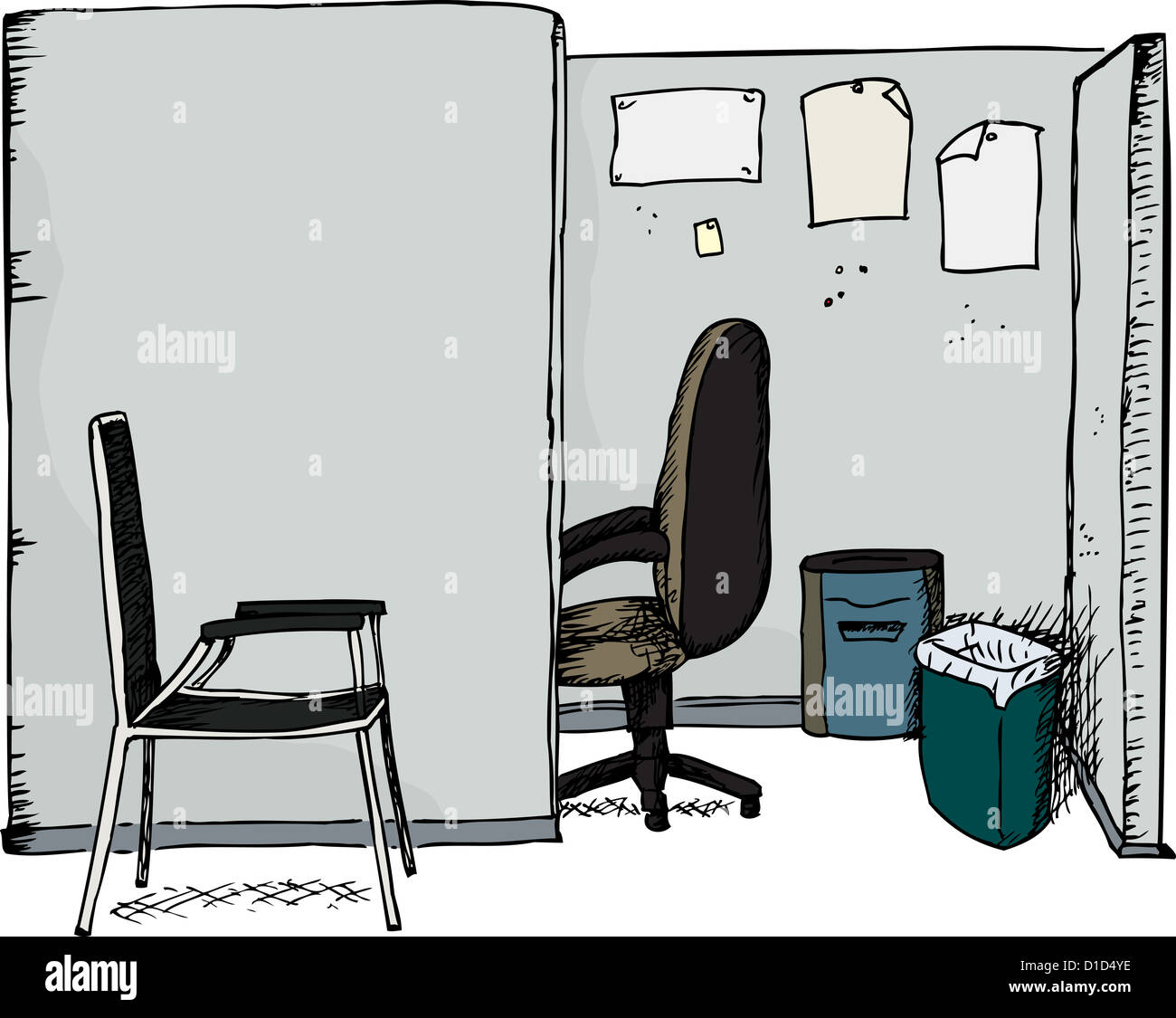 Isolated office cubicle with chairs, shredder and garbage can Stock ...