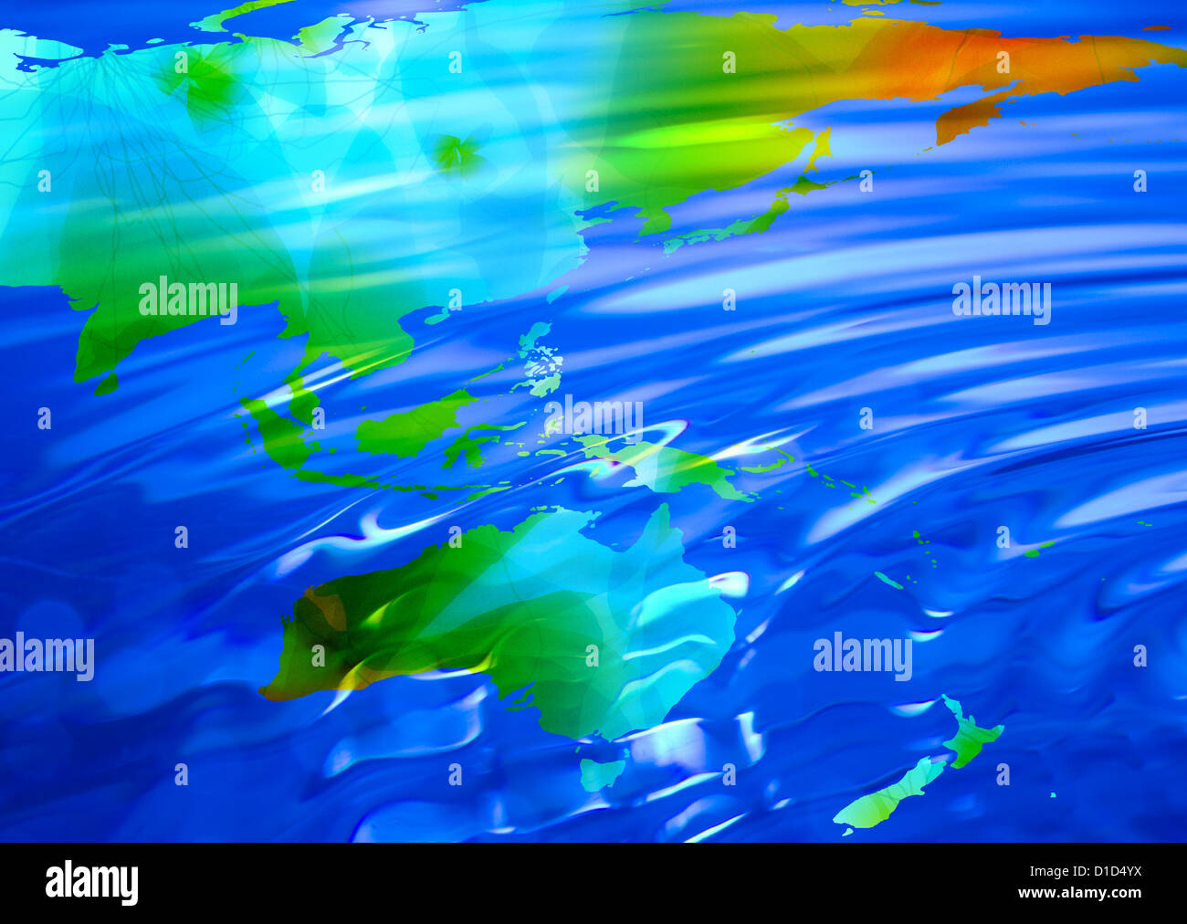 Rainbow-colored world map and surface of water Stock Photo - Alamy