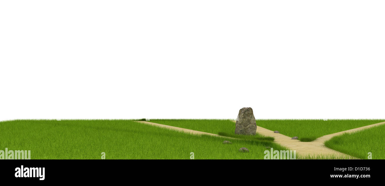 Divarication at green field near the huge stone Stock Photo - Alamy