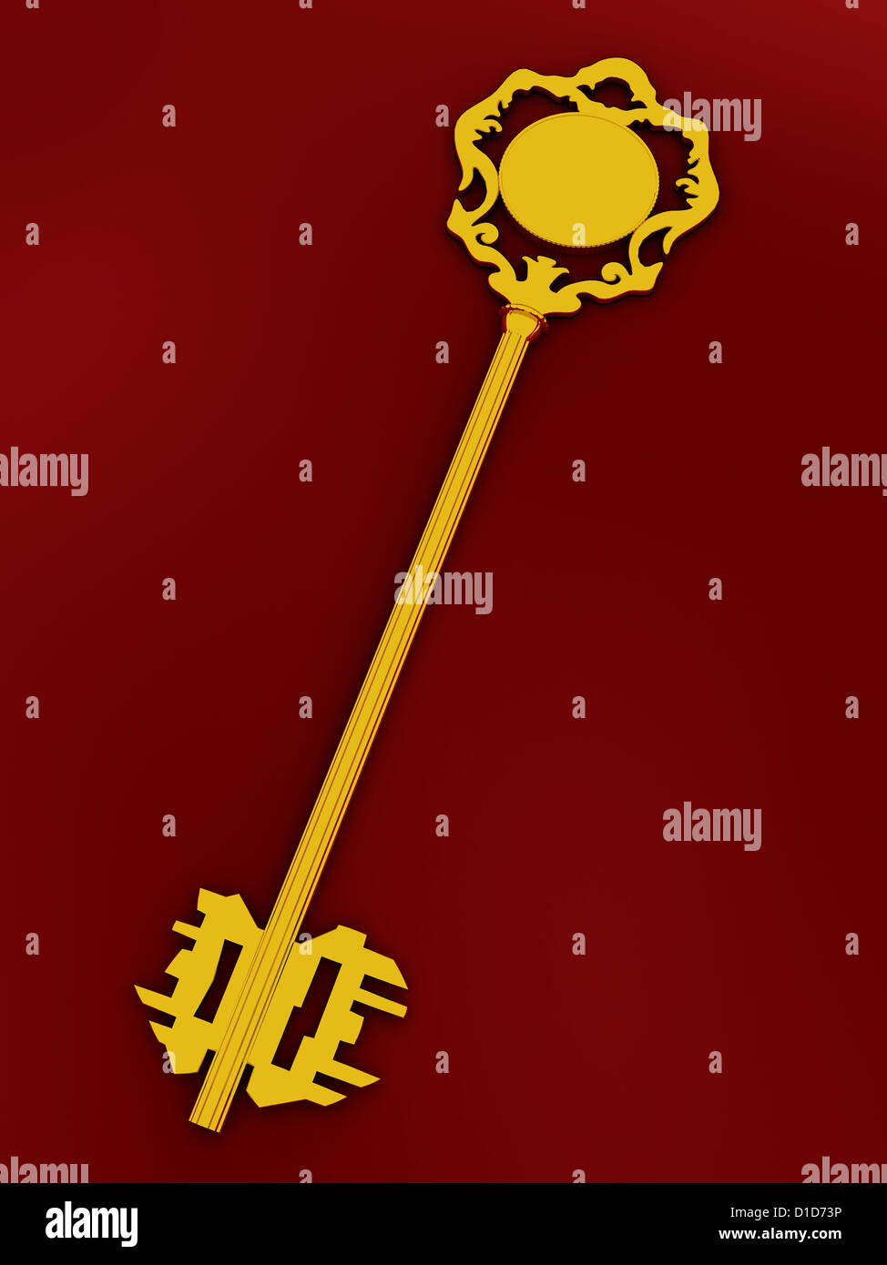 Golden antique key on the red background Stock Photo - Alamy