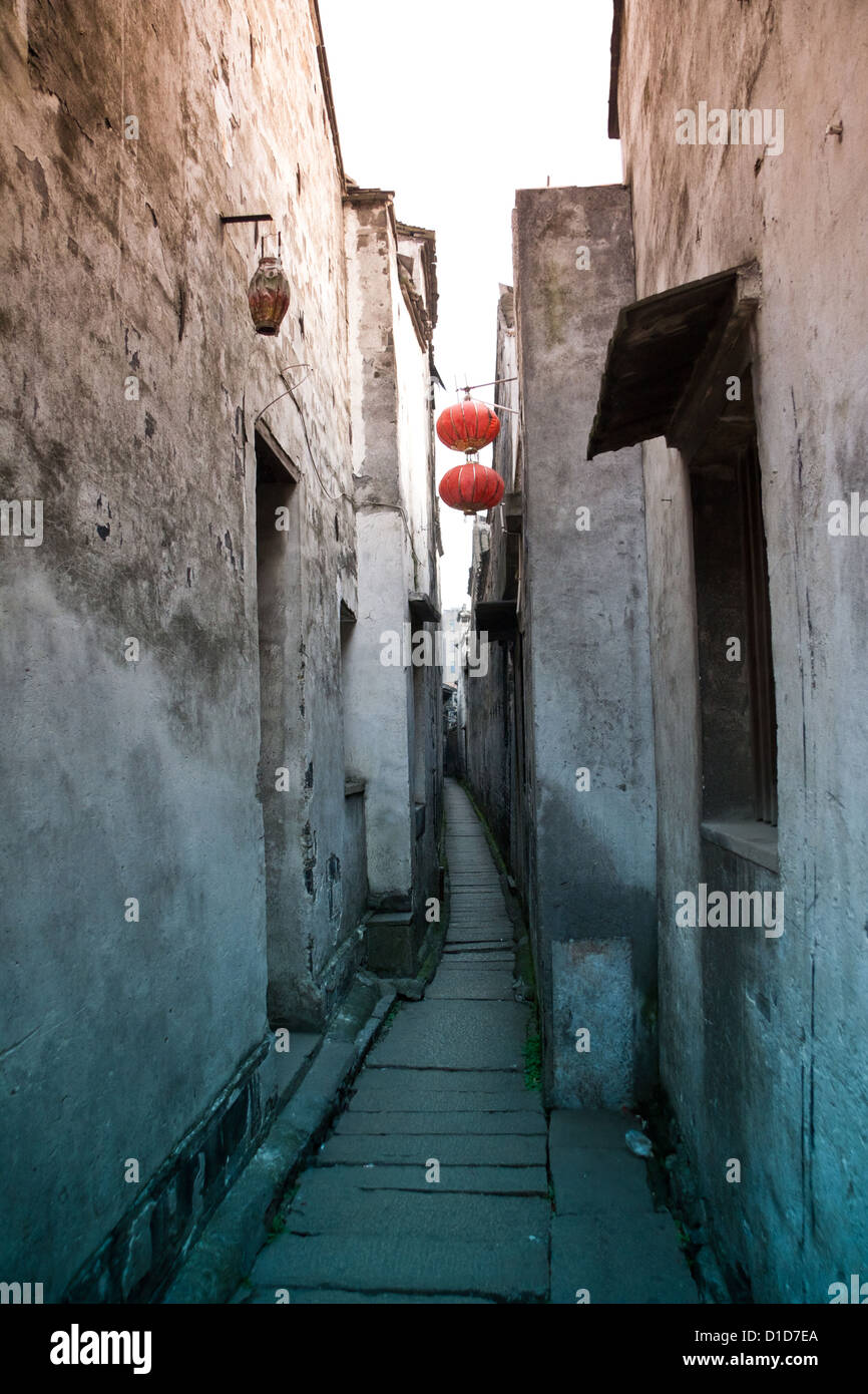 narrow alley in the one of the most famous ancient town , Xitang, China ...
