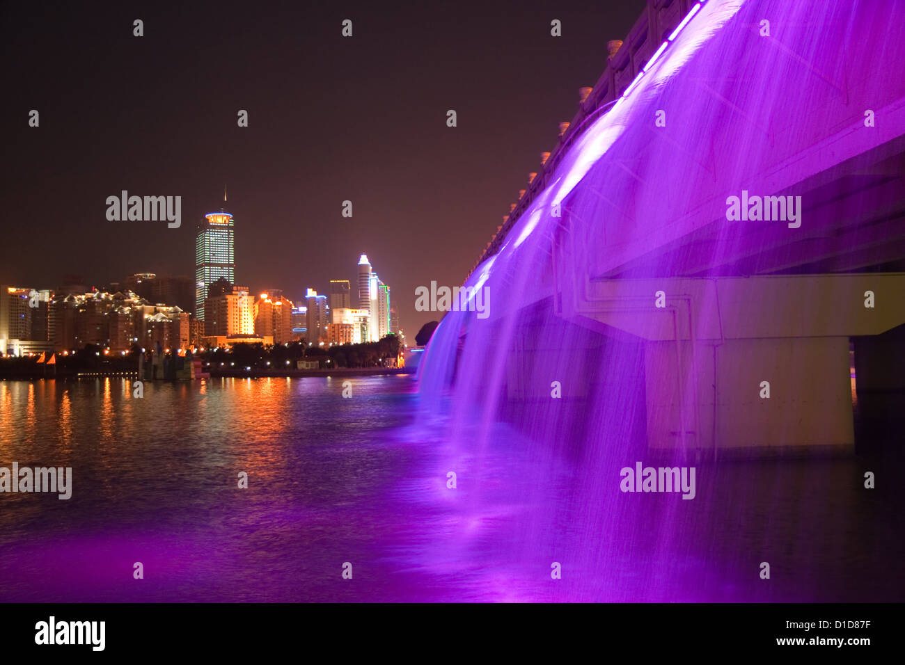 night scene of modern city, Nanhu Bridge,Nanning City,GuangXi province ...