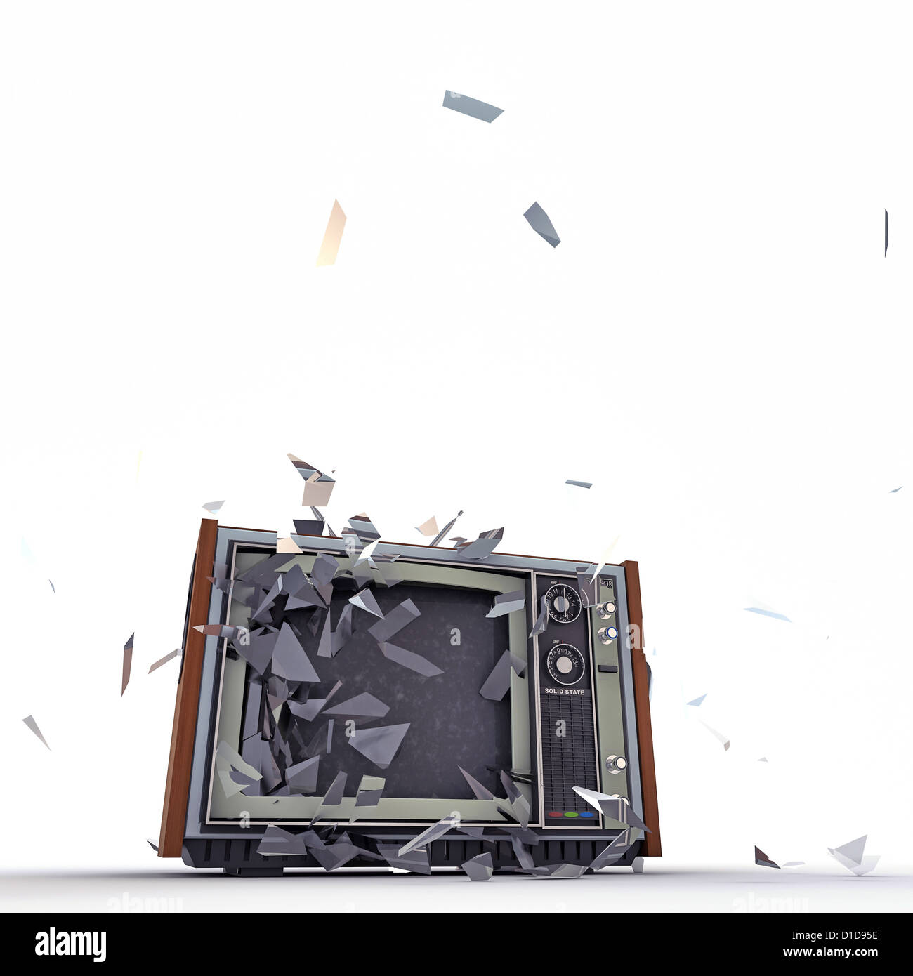 tv exploding isolated on white background Stock Photo - Alamy