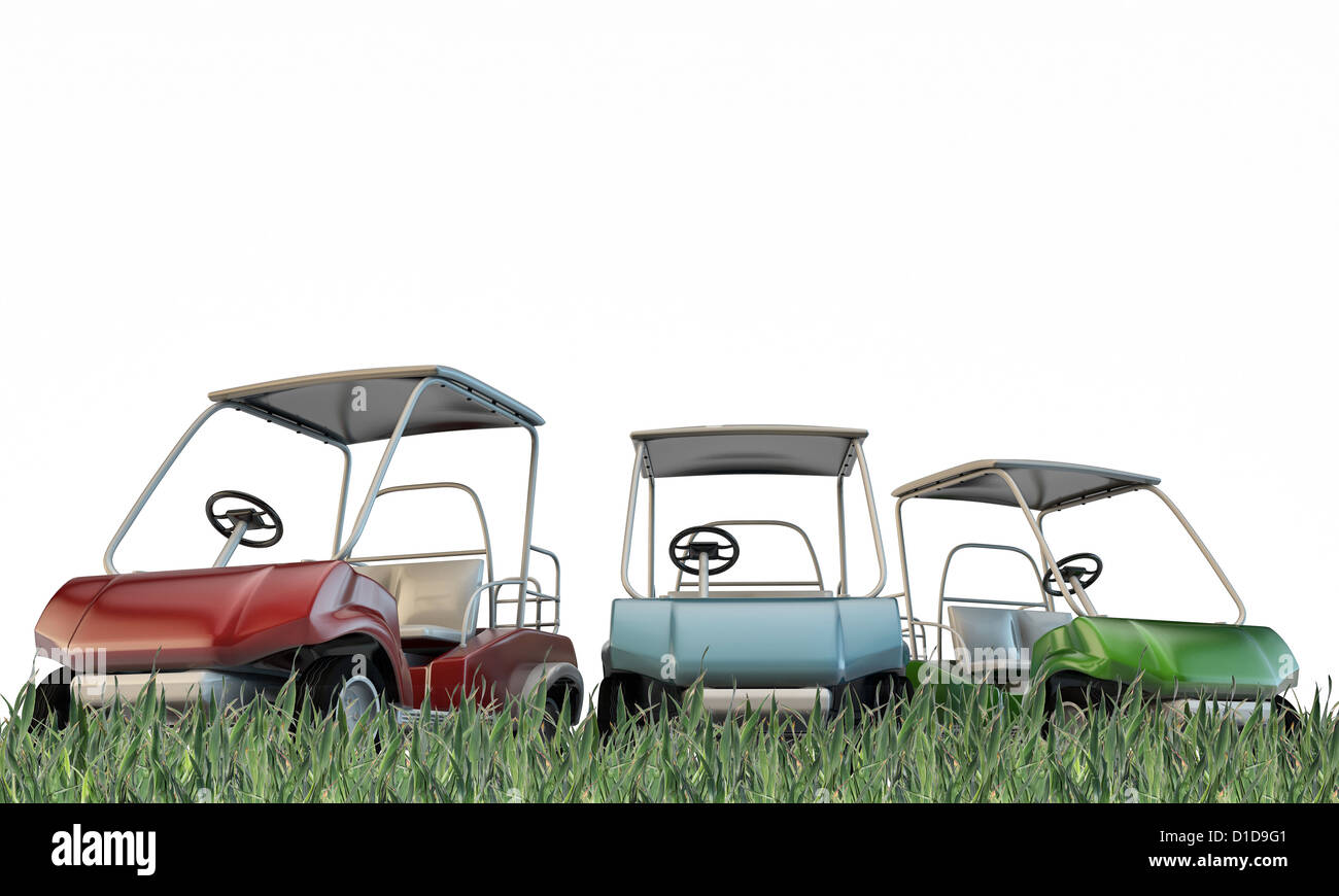 golf carts on green grass isolated on white background Stock Photo - Alamy