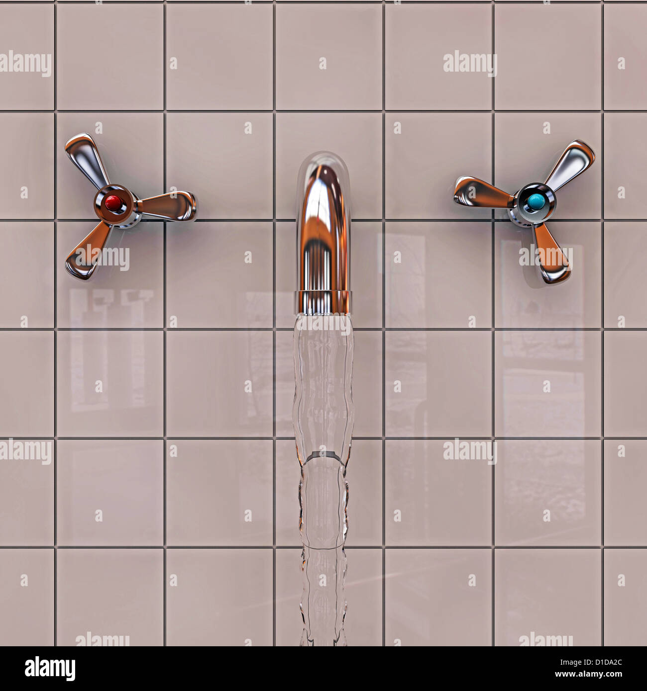 metal tap on polished tiles Stock Photo - Alamy