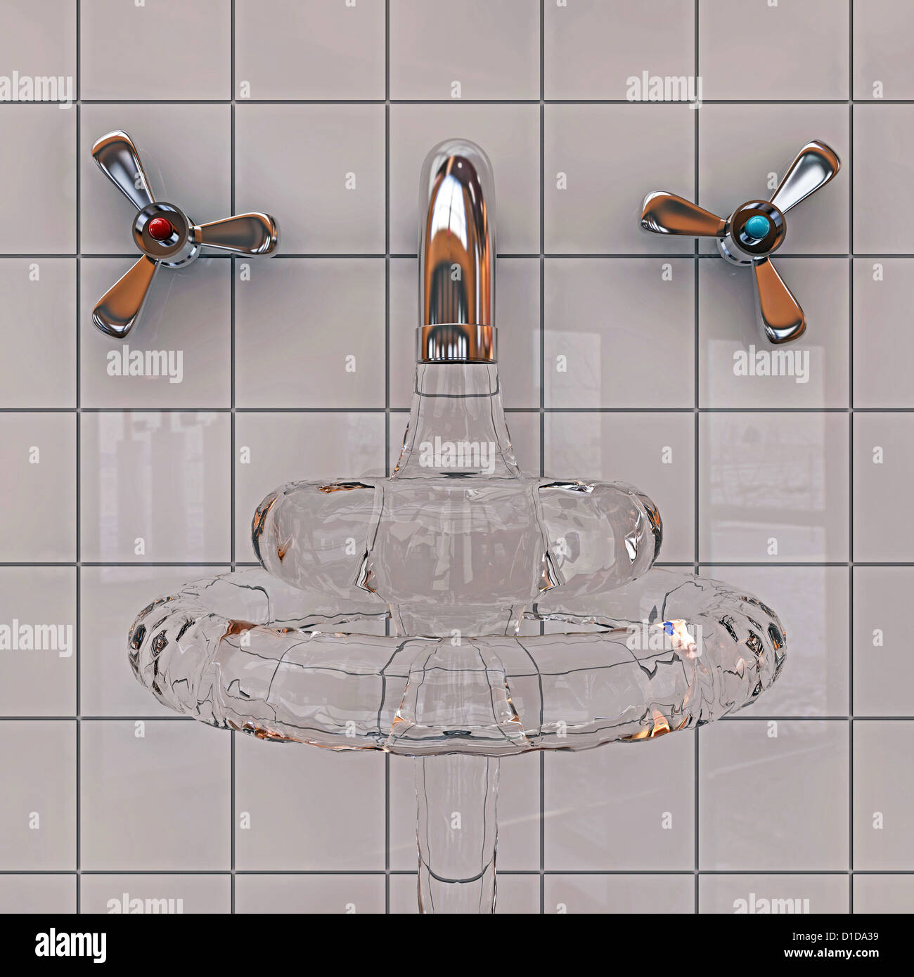 metal tap on polished tiles Stock Photo - Alamy