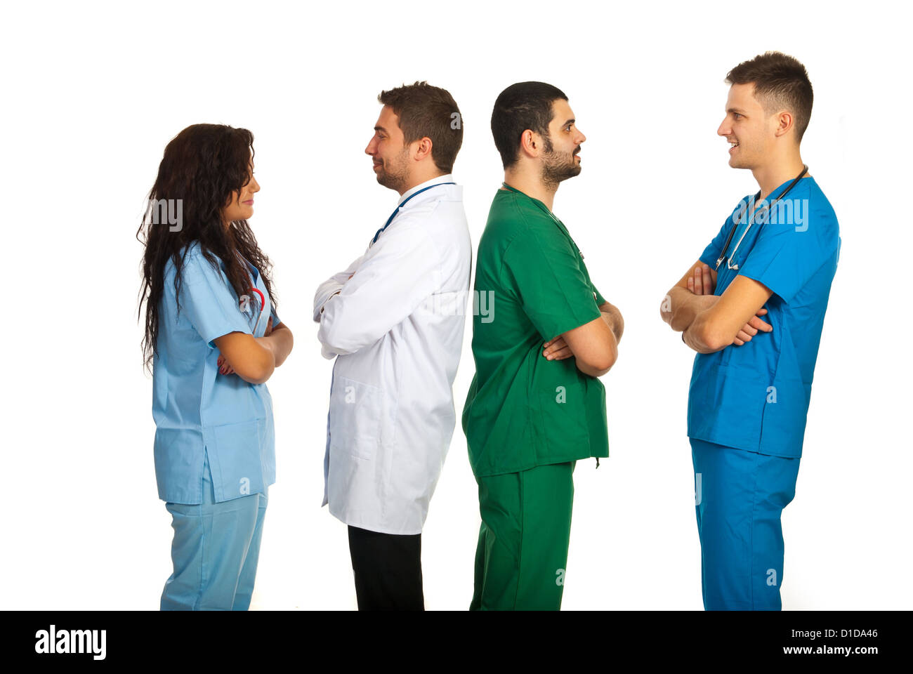 Happy groups of doctors having conversation isolated on white ...