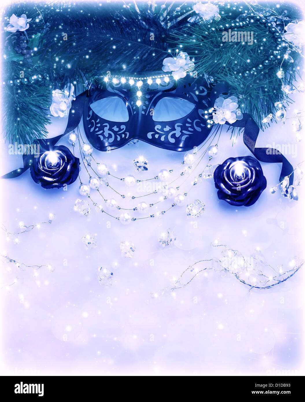 Image of blue festive border, carnival mask with diamonds jewelery ...