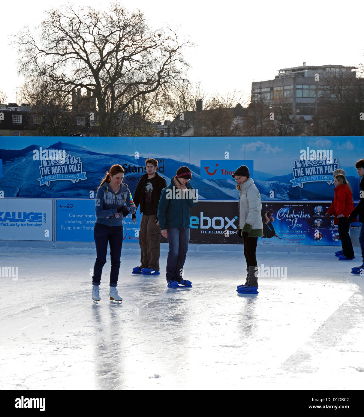 Learning to ice skate on temporary mobile ice rink on Parkers Piece ...