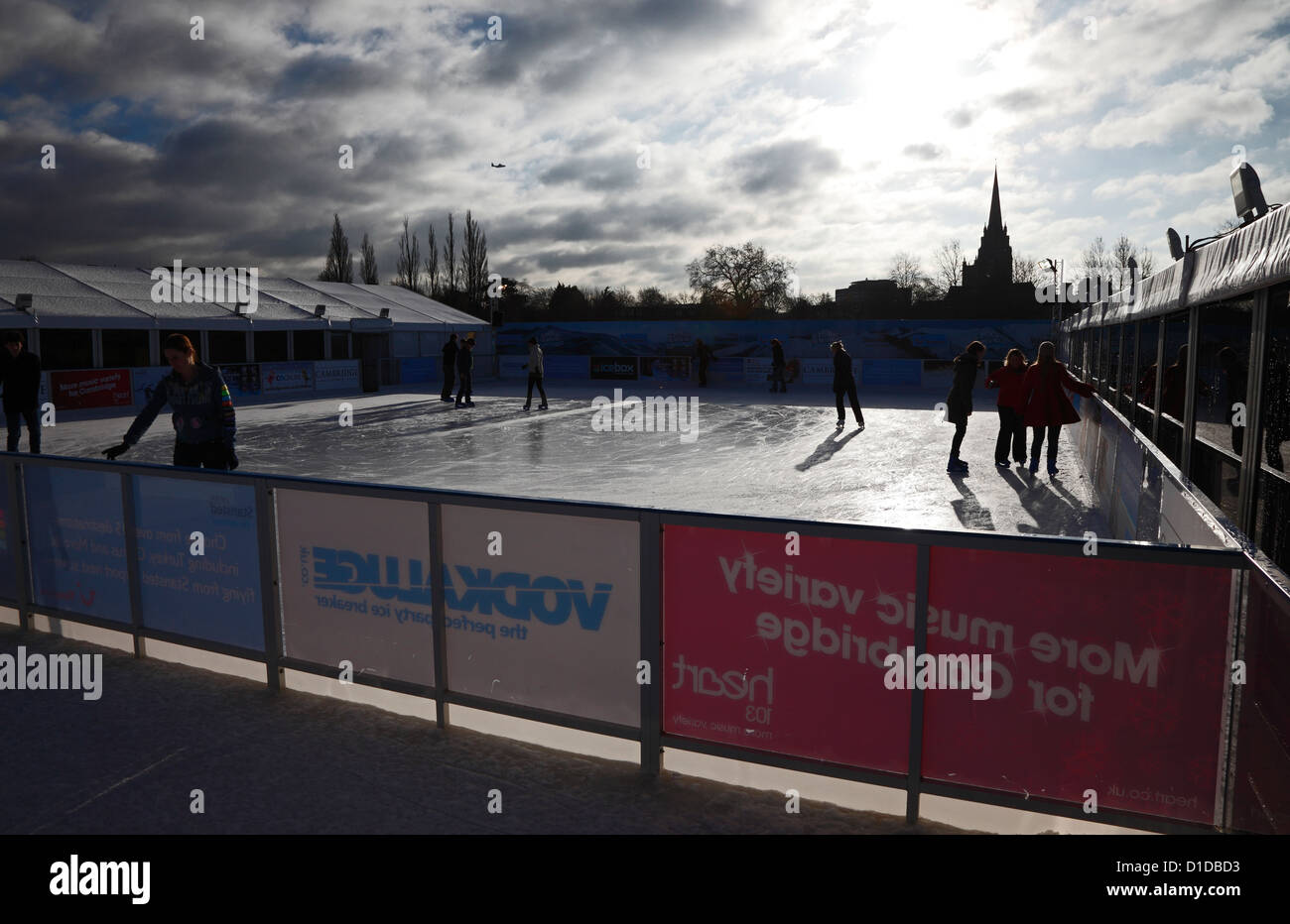 Ice skating on temporary mobile ice rink on Parkers Piece Cambridge ...