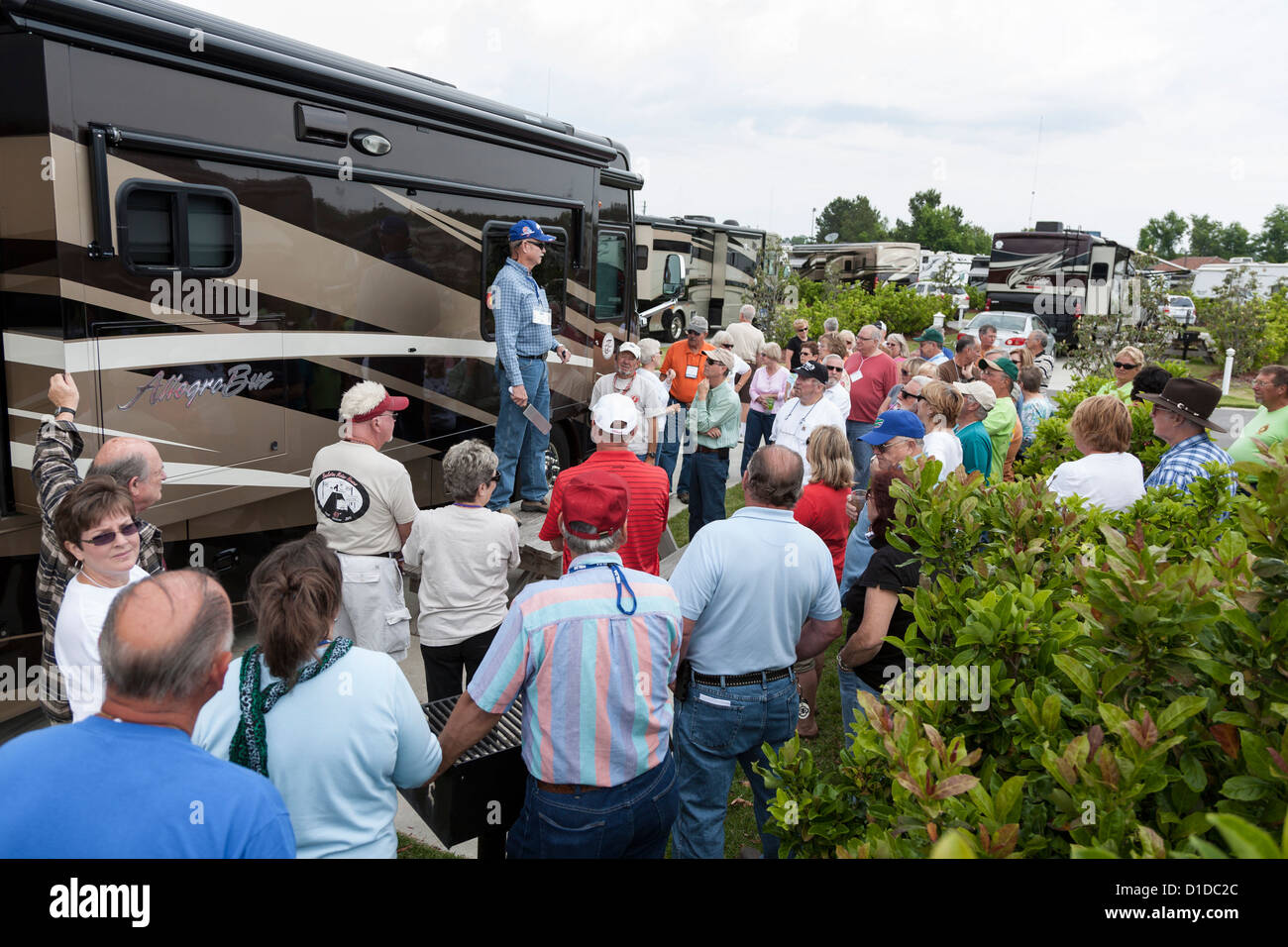 Man giving demonstration during a motor coach rally at RV resort in ...