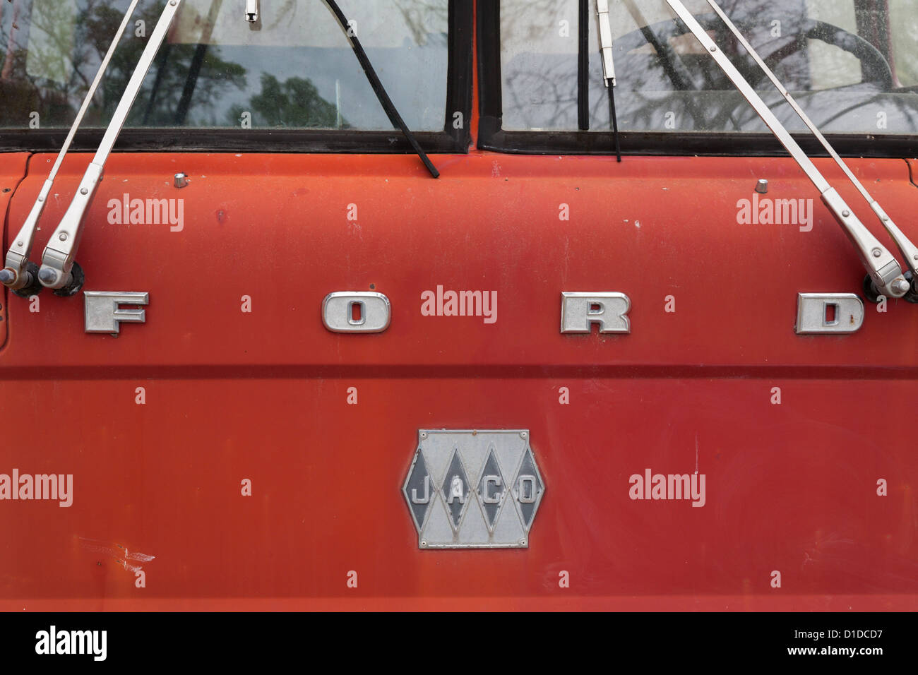 Close-up detail of front cab on antique Ford 900 JACO fire engine Stock ...