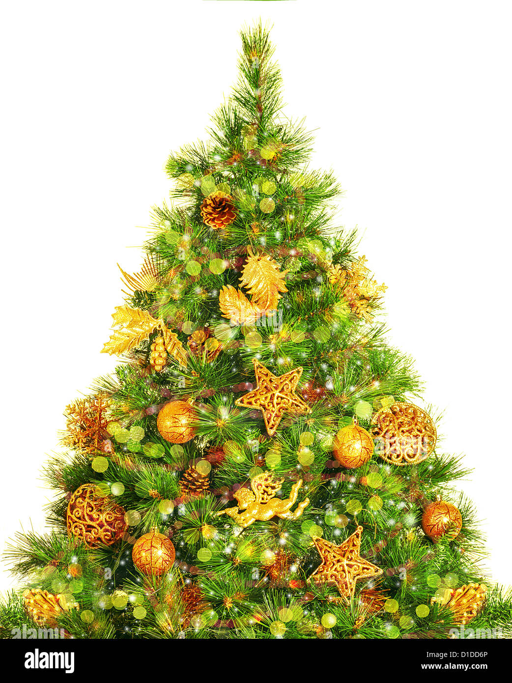 Photo of beautiful decorated Christmas tree isolated on white ...