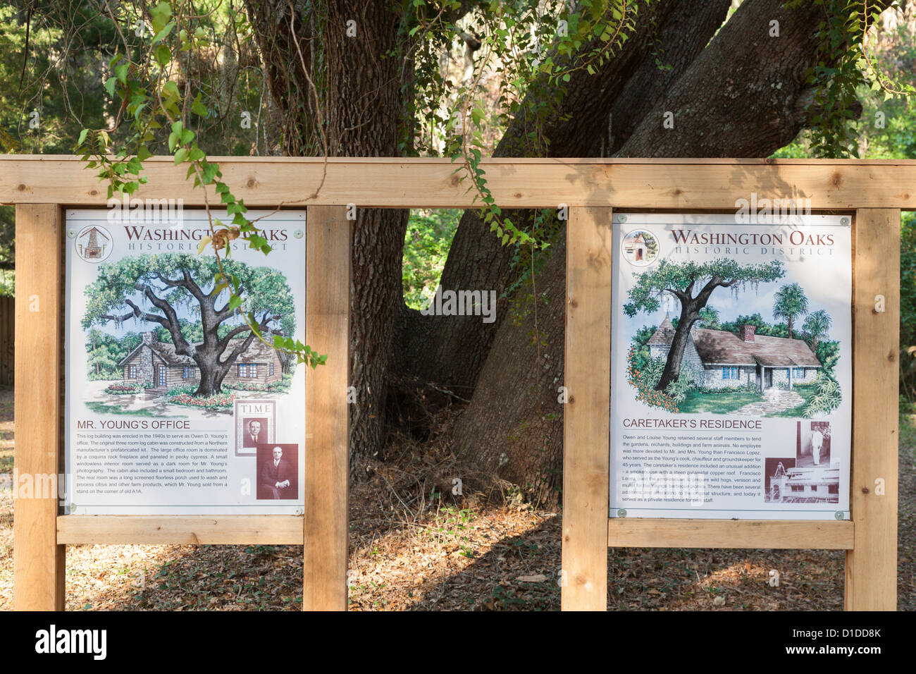Information signs near entrance to Washington Oaks Gardens State Park ...