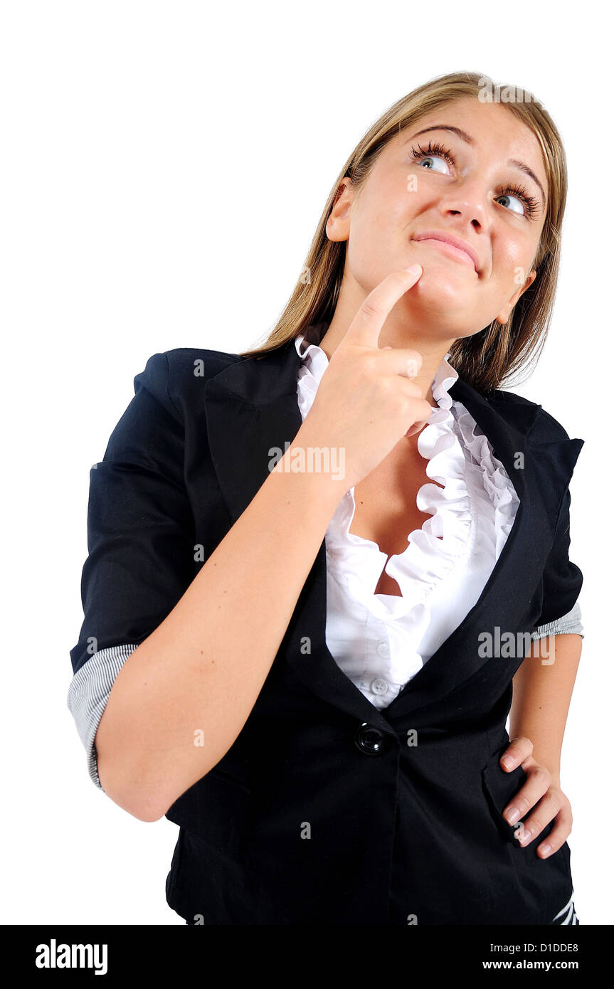 Isolated young business woman thinking Stock Photo - Alamy