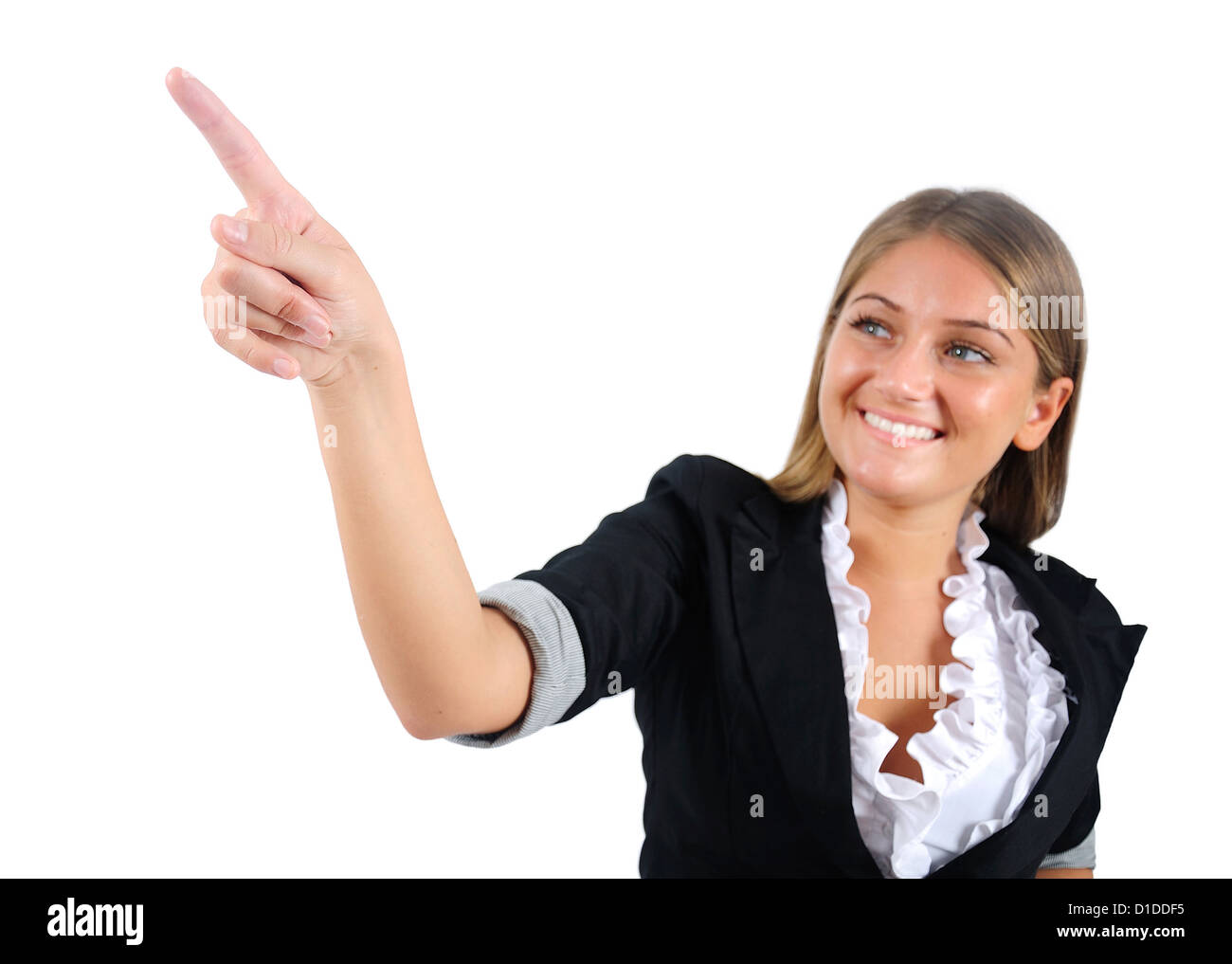 Isolated young business woman pointing Stock Photo - Alamy