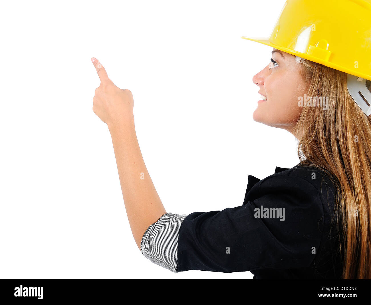 Isolated young business woman pointing Stock Photo - Alamy
