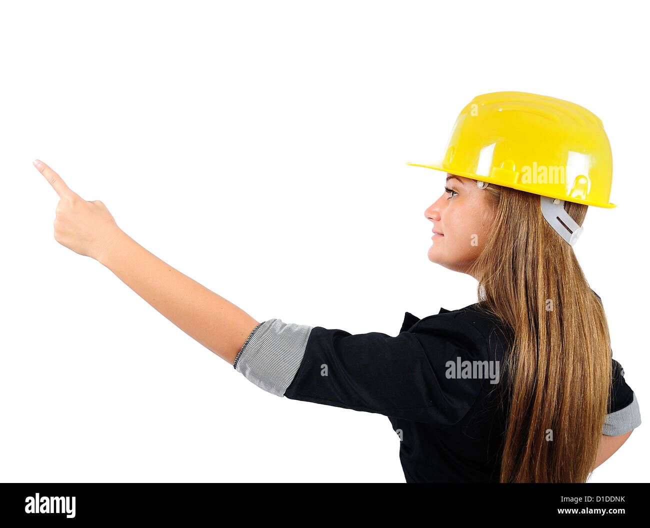 Isolated young business woman pointing Stock Photo - Alamy