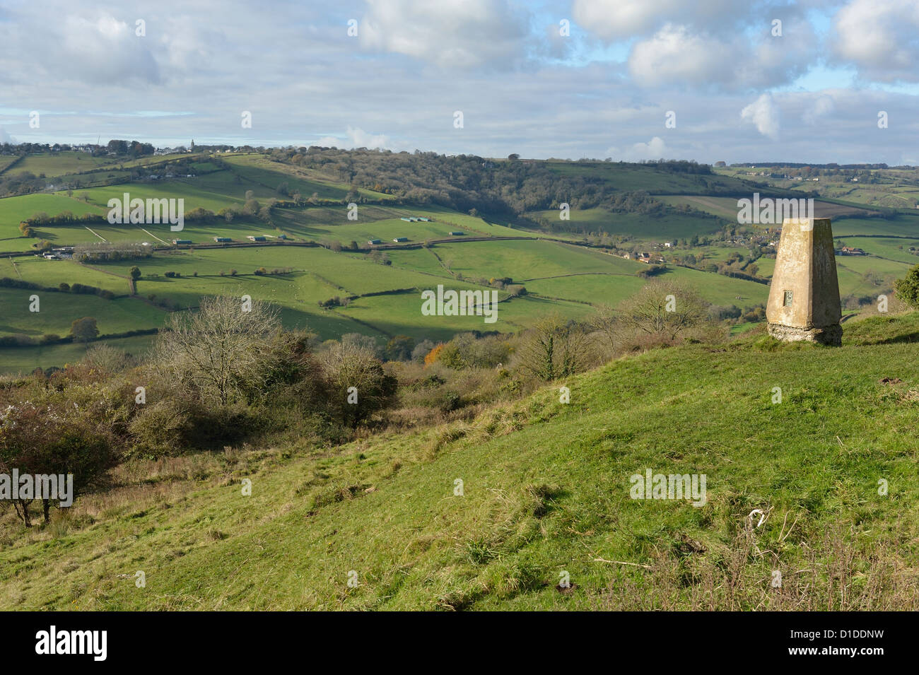 Trig point on Little Solsbury and the Woolley Valley near Bath Somerset ...