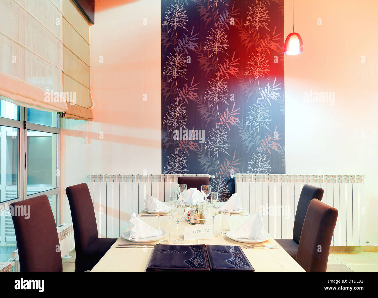 Modern restaurant interior, part of a hotel, night scene Stock Photo ...