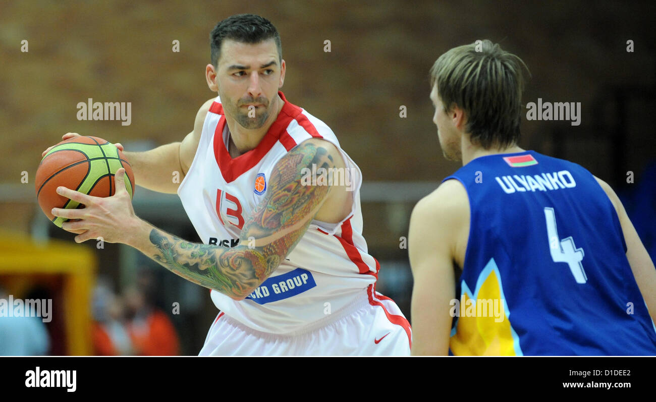 Radoslav Rancik (left, CZE) and Pavel Ulyanko (BLR) during basketball ...