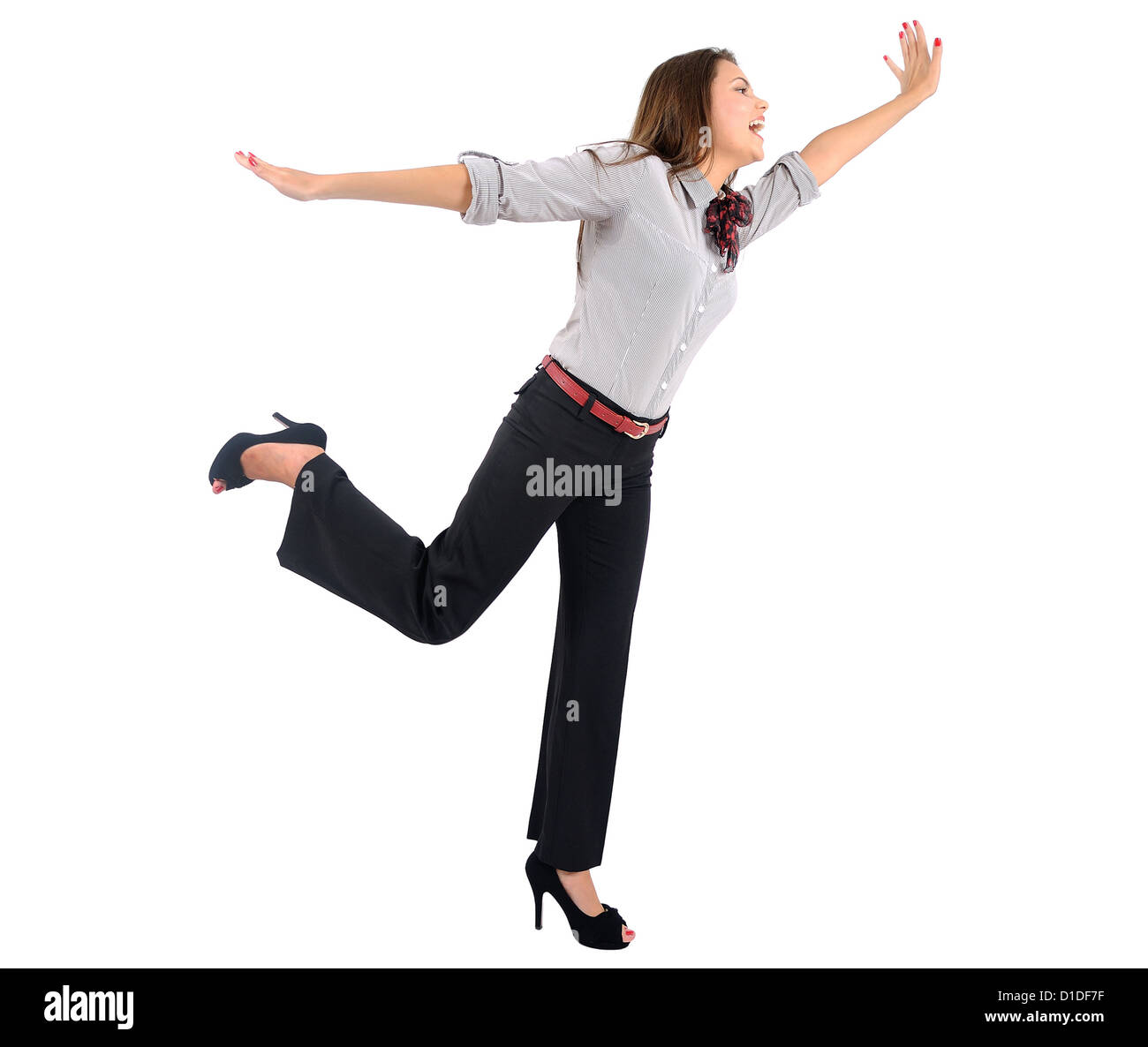Isolated young business woman enjoyment Stock Photo - Alamy