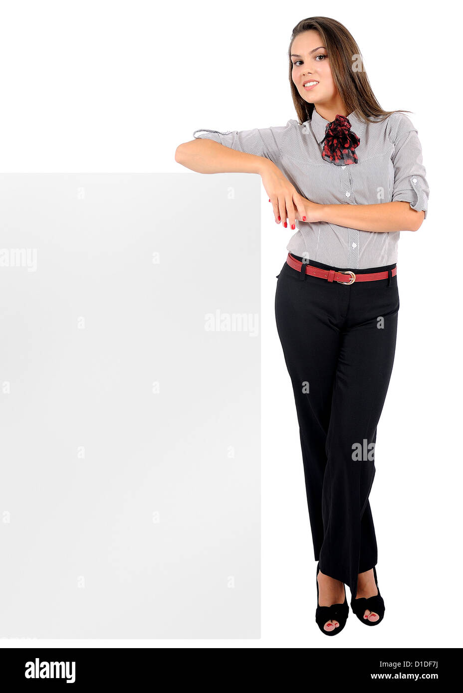 Isolated young business woman leaning Stock Photo - Alamy