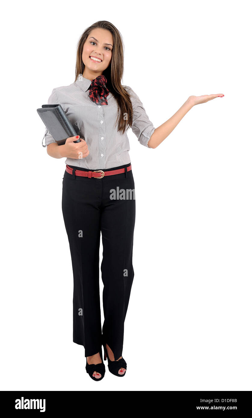 Woman presenting book hi-res stock photography and images - Alamy