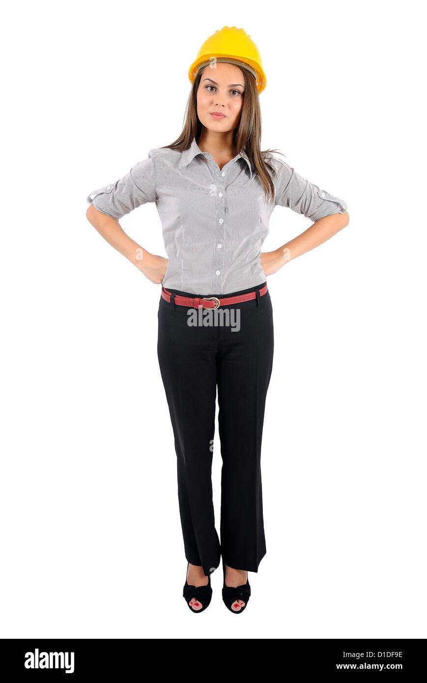 Isolated young business woman standing Stock Photo - Alamy