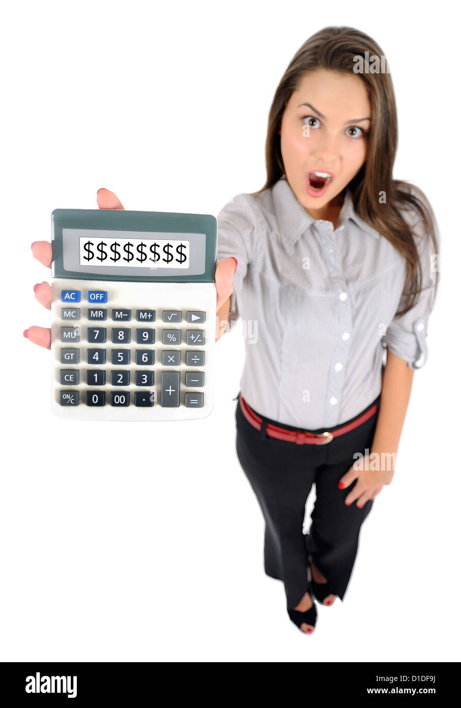 Woman with calculator Cut Out Stock Images & Pictures - Alamy