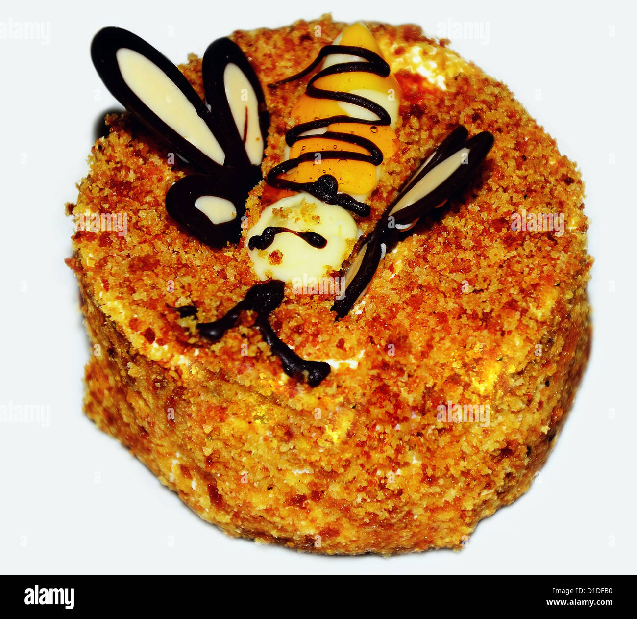 Delicious honey cake with bee on white Stock Photo - Alamy